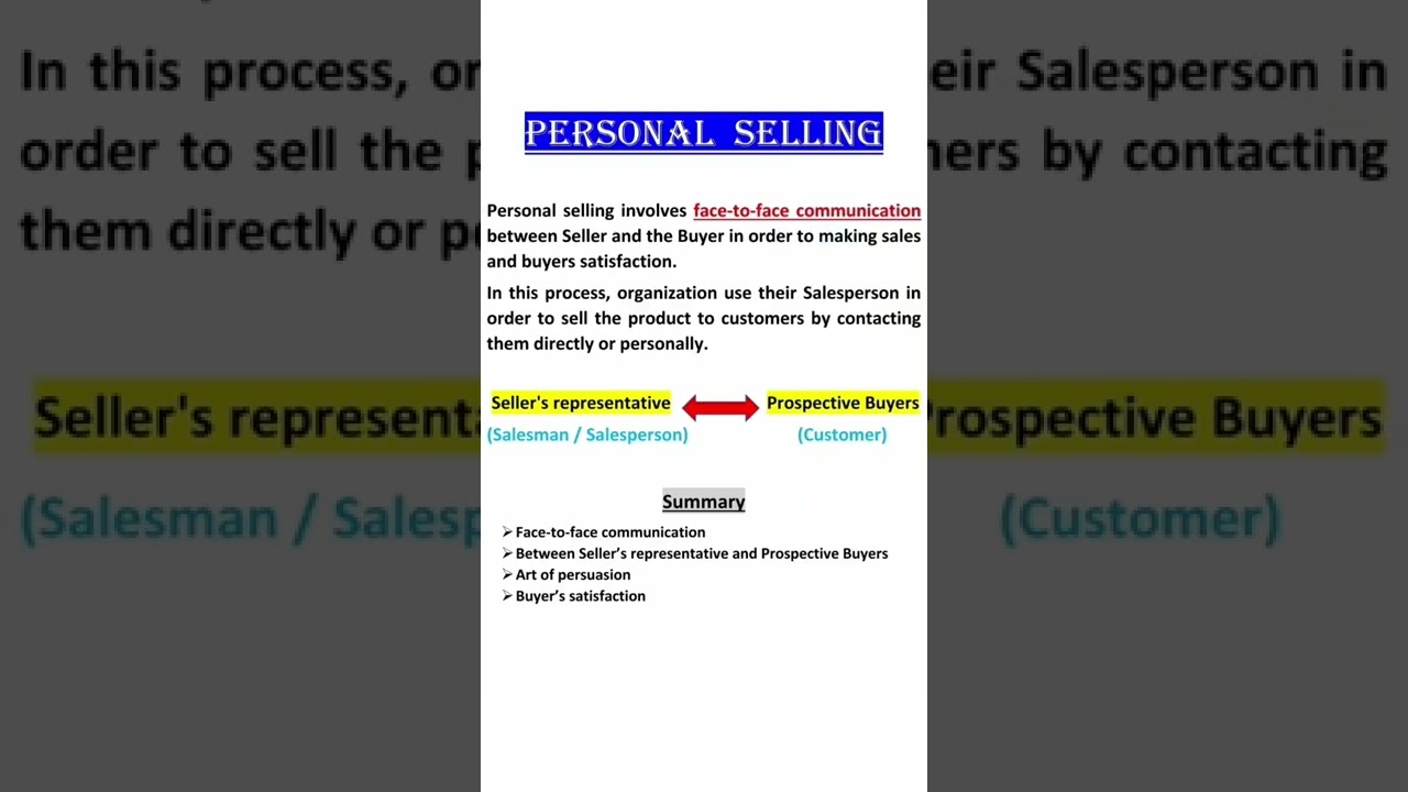 PERSONAL SELLING #shorts #personalselling #salesmanagement #commerce #commercestudent