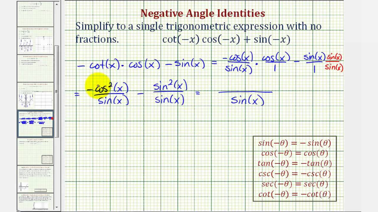 Ex 1: Simplify a Trigonometric Expression Using Negative Angle Identities