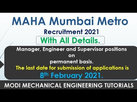 maha mumbai metro operation corporation limited recruitment 2021 |MMRDA Recruitment 2021