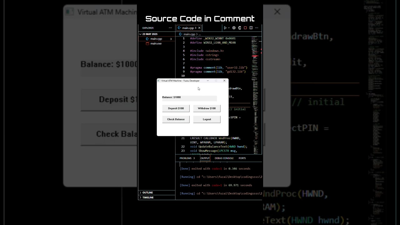 Virtual ATM Machine Demo 💸 – Deposit & Withdraw in Seconds! 🔐 #ATM #Python #FuzzuTech