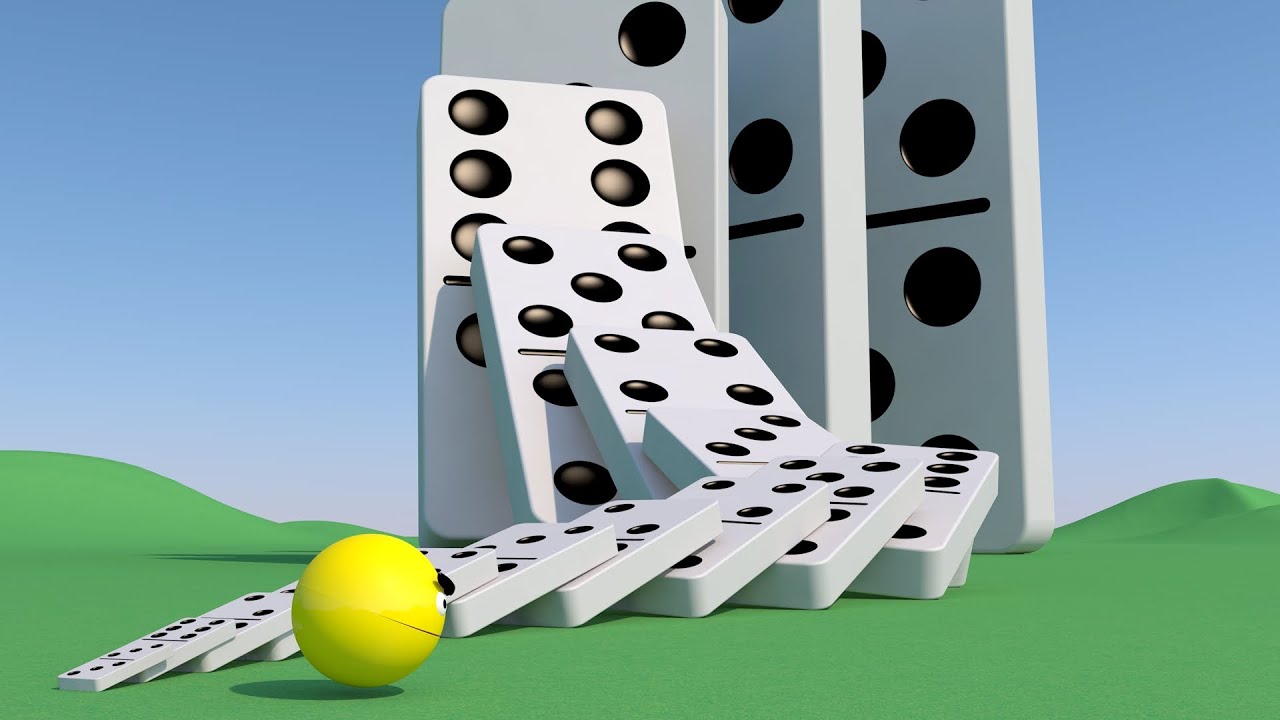 Large Domino Effect Caused by Angry Pacman