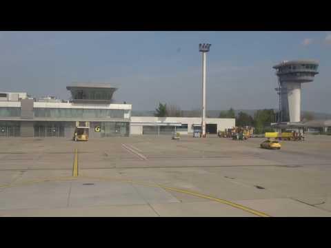 Landing and Taxi at Bratislava Airport, Slovakia - April 2017