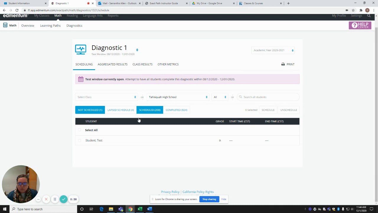 Exact path- scheduling a diagnostic test