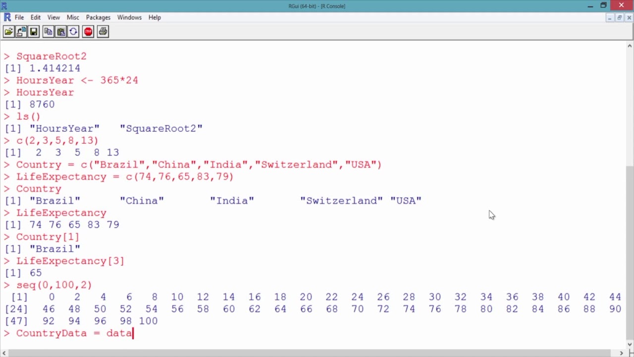 1.3.6 Working with Data - Video 3: Vectors and Data Frames
