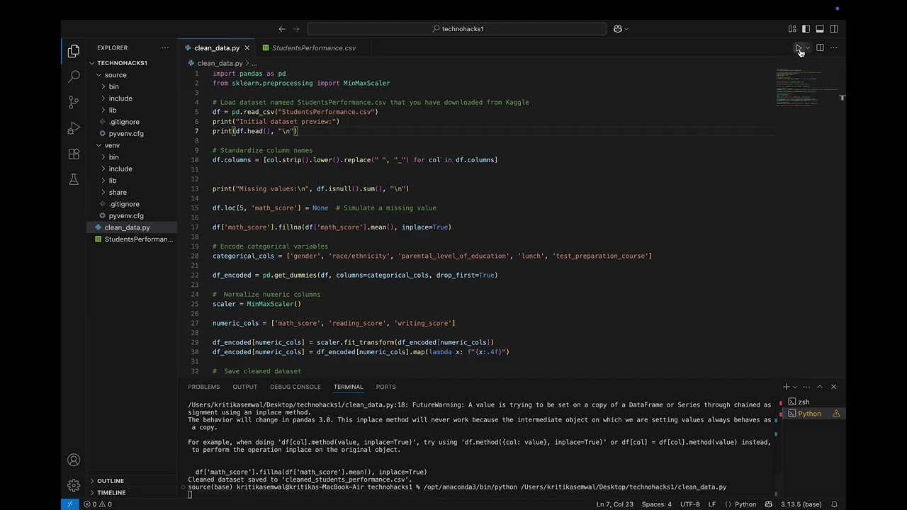 TechnoHacks Internship Task 1: Data Preprocessing