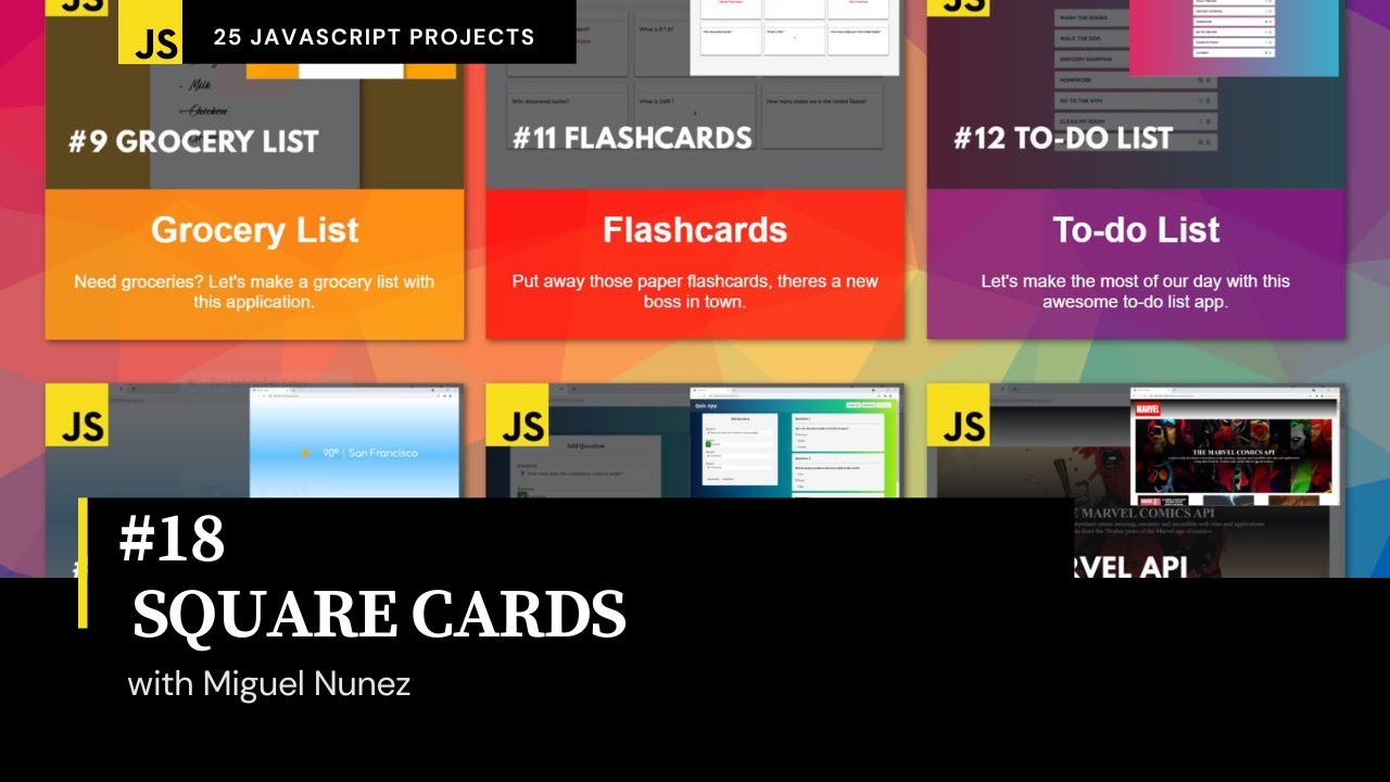 #18 of 25 Beginner Projects - HTML, CSS, & JavaScript - Square Cards (  Template - Responsive )