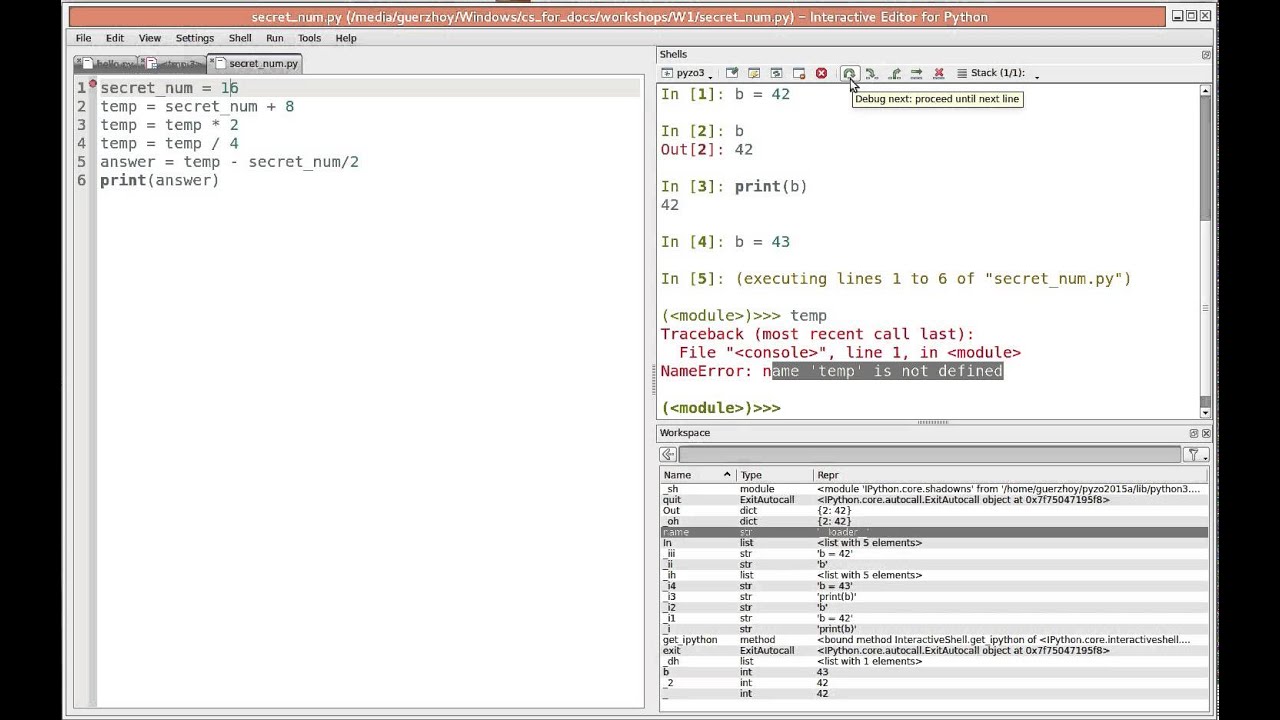 C4M: Tracing a Simple Program in Pyzo/IEP
