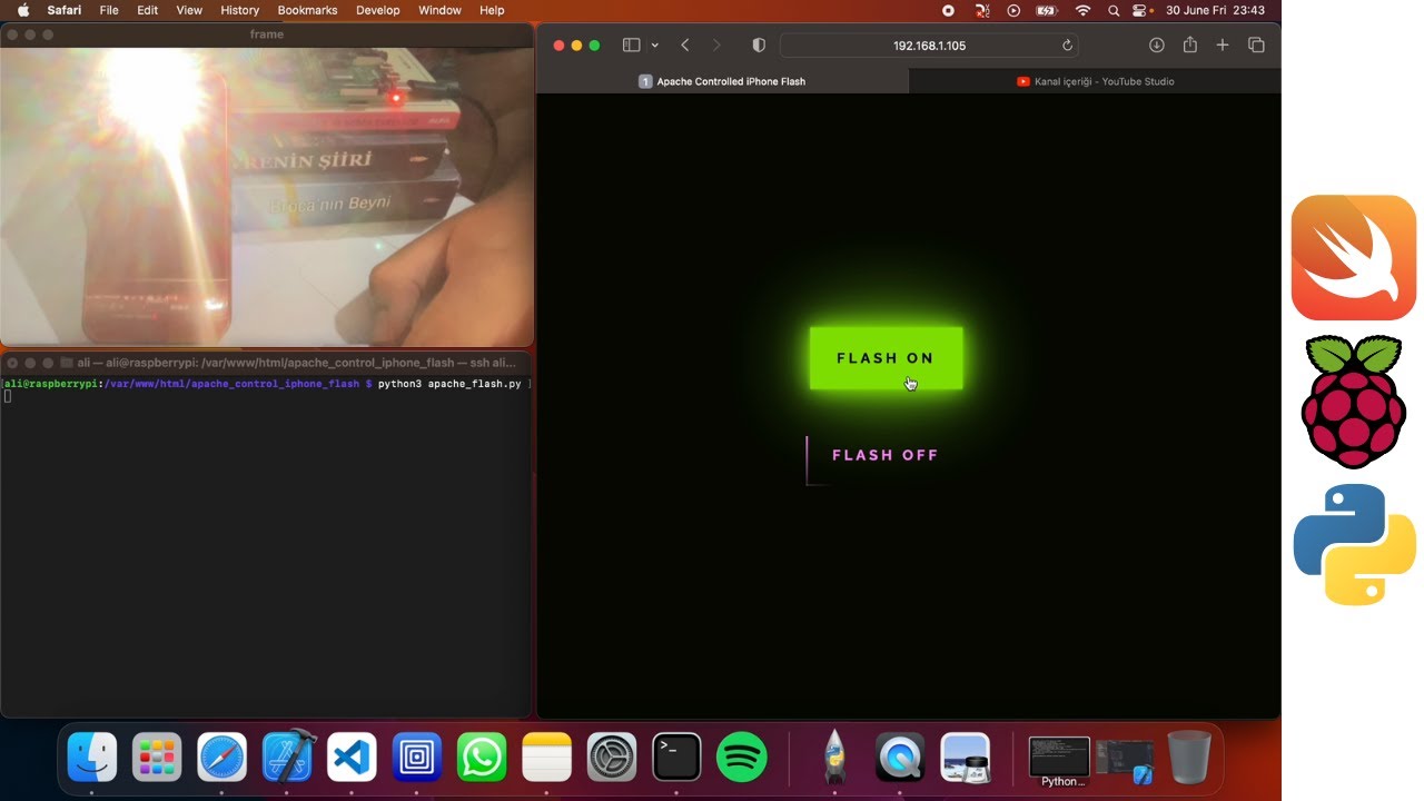 Apache Server Controlled iPhone Flash using Swift and Python in Raspberry Pi