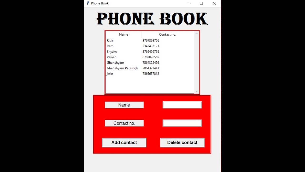 PhoneBook Desktop Application in Python | Python | Tkinter