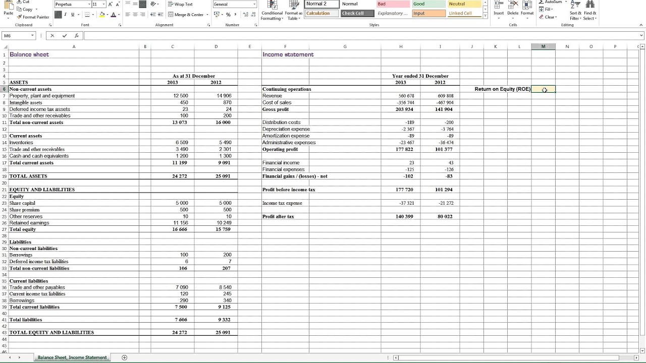 Calculating Return on Equity (ROE) in Excel