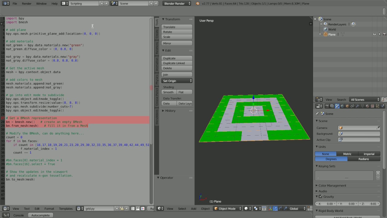 Blender Python Scripting, Bmesh Example Scripts Explained & Assigning Different Colors To Faces