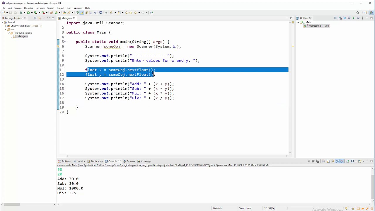 Java Tutorial - 9 - Simple Calculator with User Input