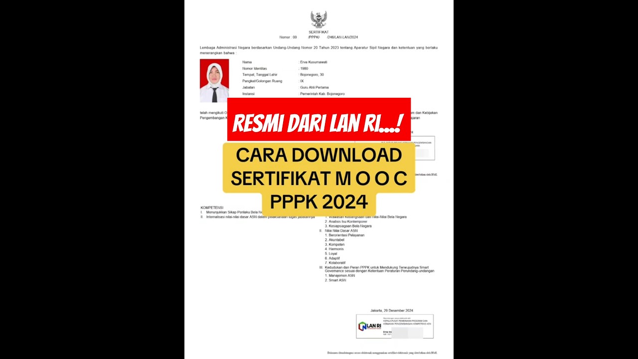 Cara Download Sertifikat MOOC PPPK Tahun 2024 dari LAN RI #mooc #pppk #lanri #orientasipppk #guru