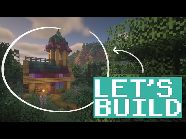 Cyan & Magenta house with small tower Minecraft Map