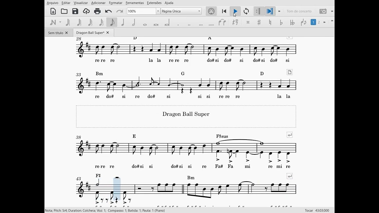 Tema Dragon Ball Super - Partitura com Cifras para Teclado e Voz