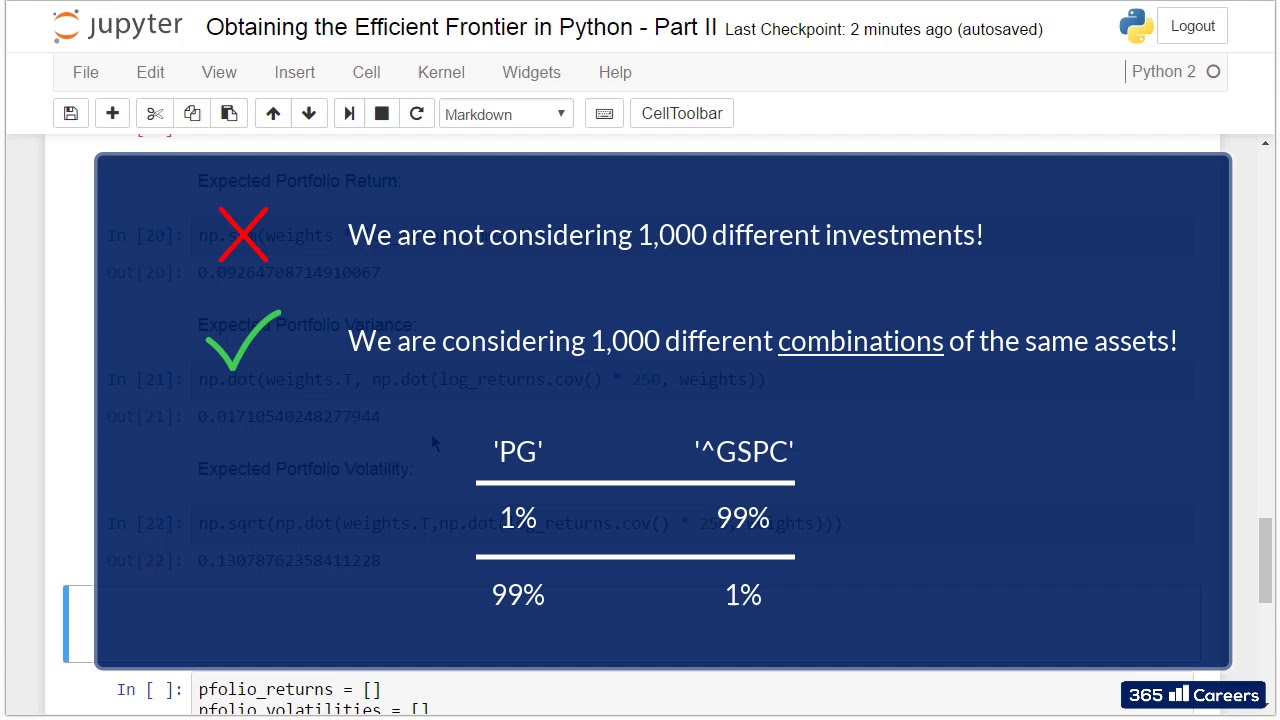 Py 86 Obtaining the Efficient Frontier in Python   Part II