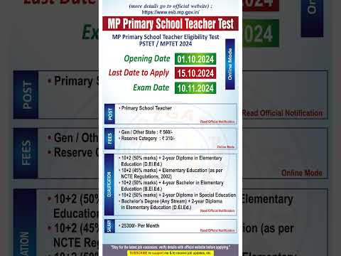 Mp Primary Teacher Eligibility Test Notification 2024 | MP Primary Teacher Test 2024