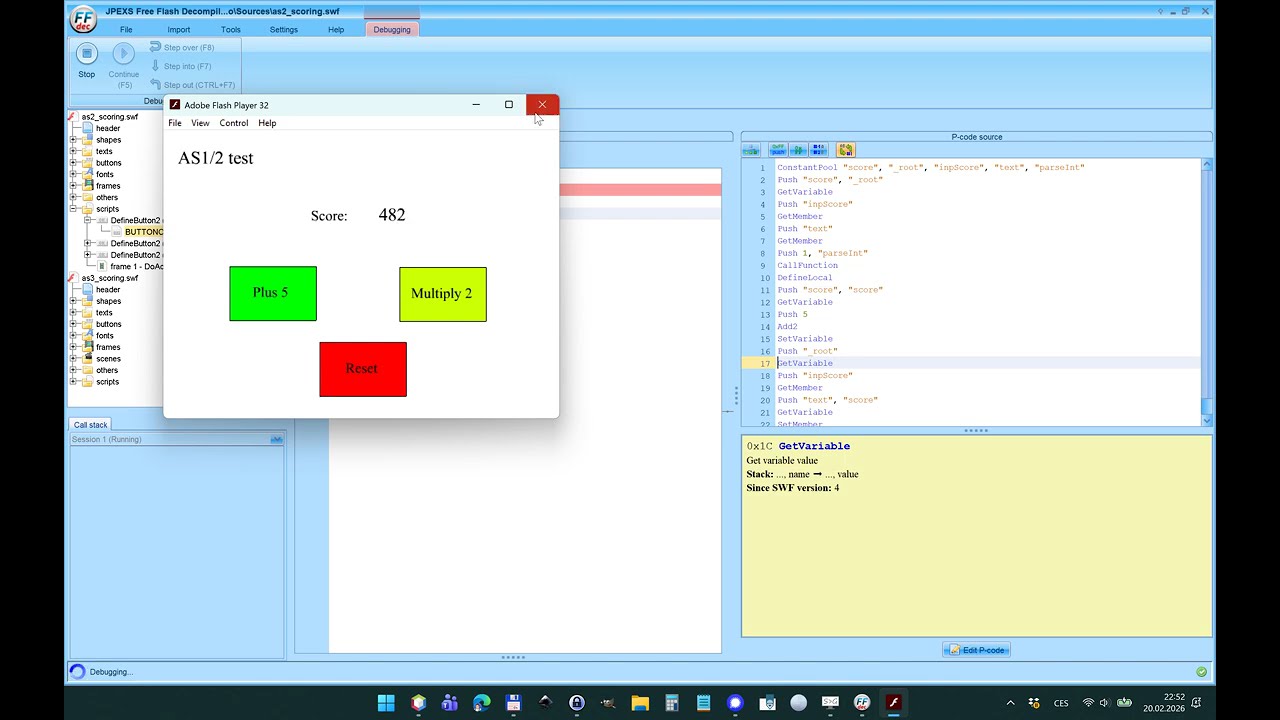 Debugging Flash in standalone debug player (Ctrl + F5) - JPEXS FFDec