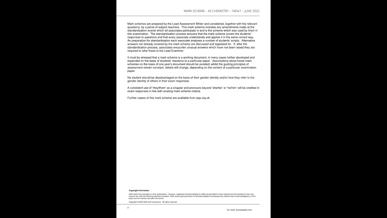 As Chemistry Paper 1 2025 Mark Scheme Pdf