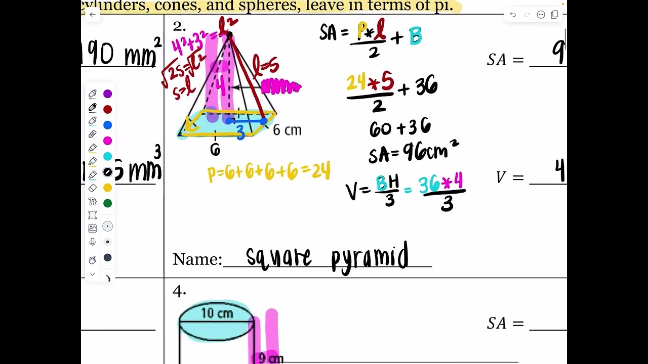 Chapter 11 SA + Volume Study Guide #1 -  #6