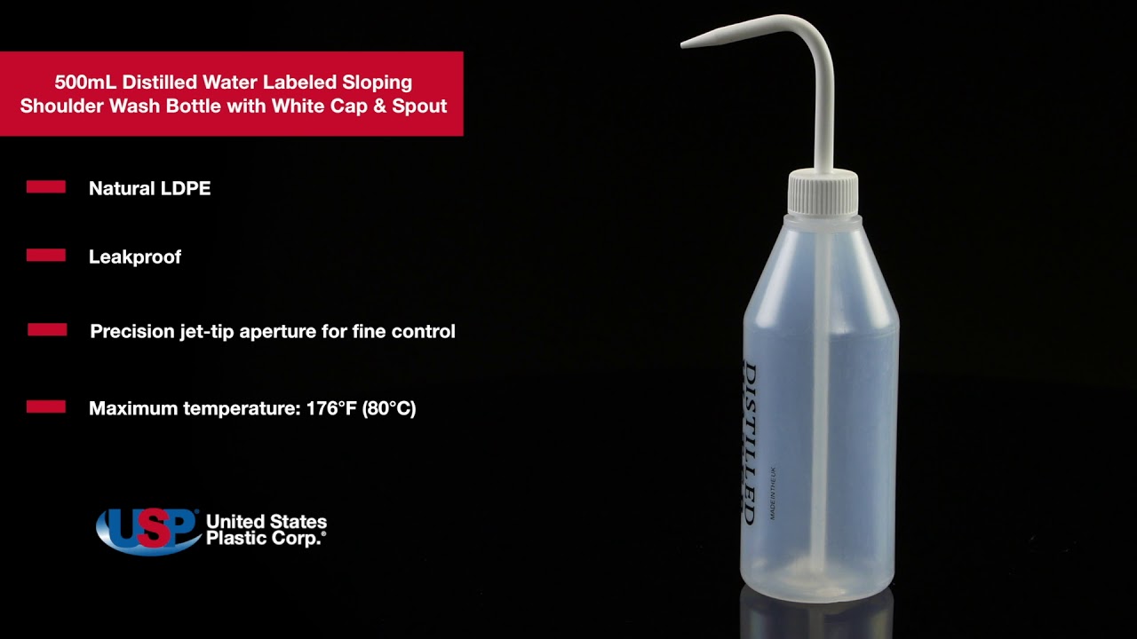 500mL Distilled Water Labeled Sloping Shoulder Wash Bottle | U.S. Plastic Corporation®