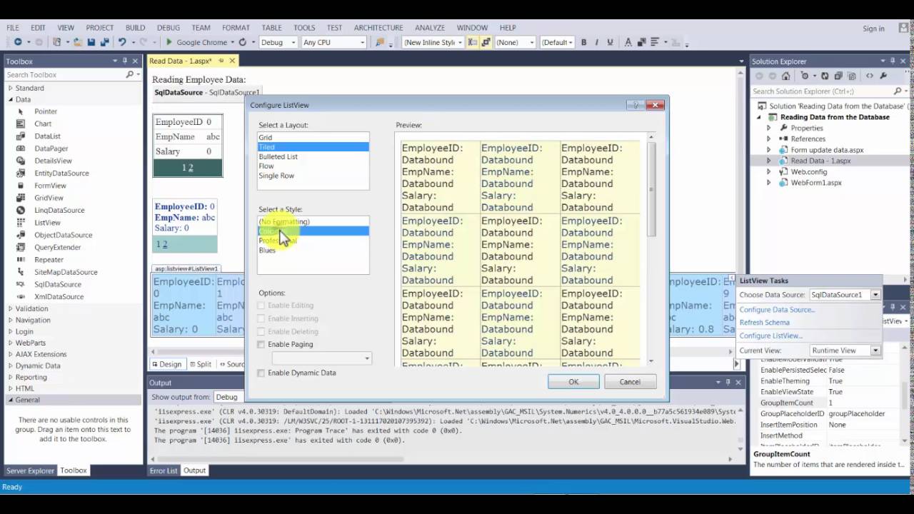 ASP.net Database - DataSource and List View Controls