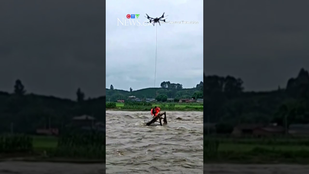 Rescuers use massive drone to save man in river
