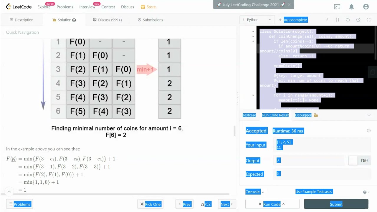 Leetcode 322. Coin Change | Python | FAANG Coding interview | Dynamic Programming