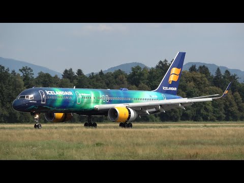 4K ✈ Icelandair (Aurora Borealis Livery) Boeing 757 & USAF Boeing C-32A @ Brnik airport ✈