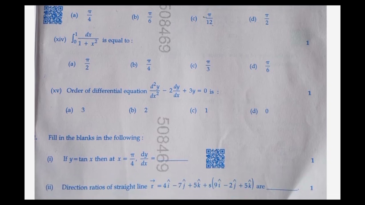 Pseb Class 12 Mathematics Final Paper 2024-2025#Math question paper#math#youtubevideos#mathpattern