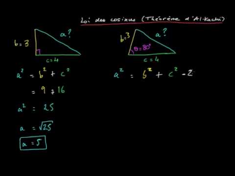 Loi des cosinus (ou théorème d'Al-Kashi) - exemple 1 (vidéo) | Khan Academy