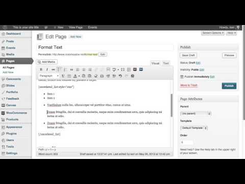 How to format text on page - bullet and numbered list