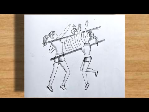 How to draw a girl playing volleyball || pencil sketch drawing tutorial for beginners
