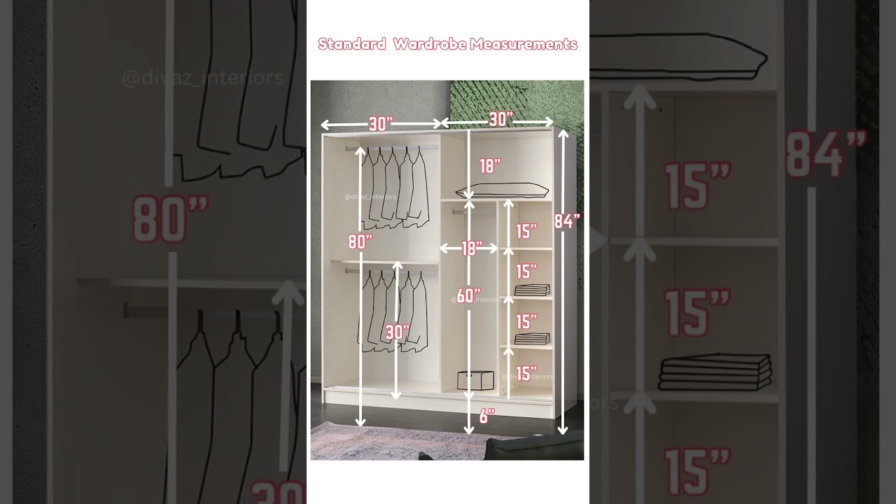 Standard Wardrobe Measurements 📏📐✅ #wardrobe #measurement #ai #interiordesign
