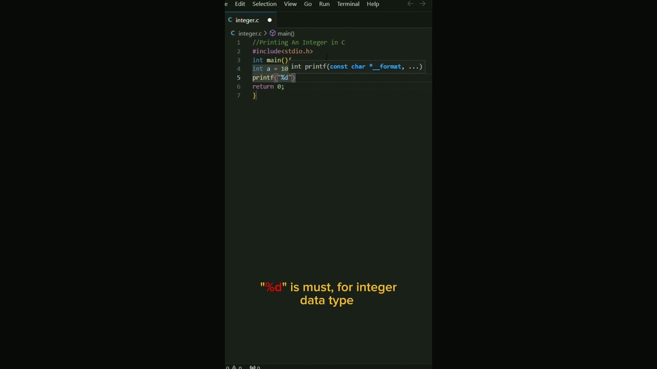Printing An Integer in C Language #tutorials
