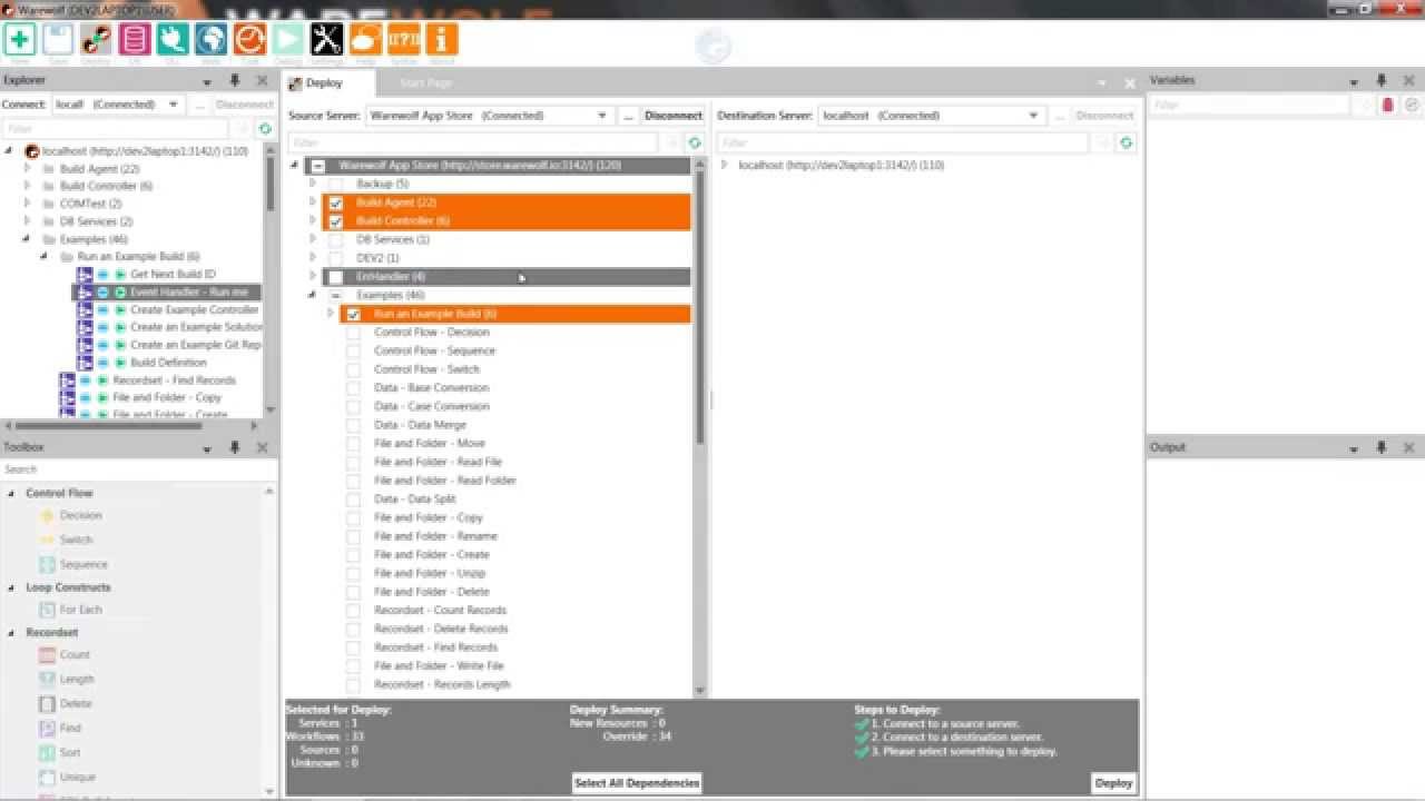 Running an example build with Warewolf
