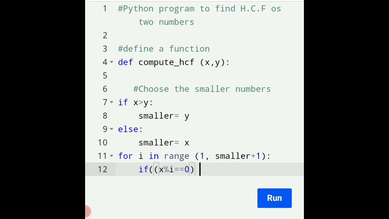 Simple code to find HCF of two Numbers using Python ⚡ #education #pythontutorial #shorts