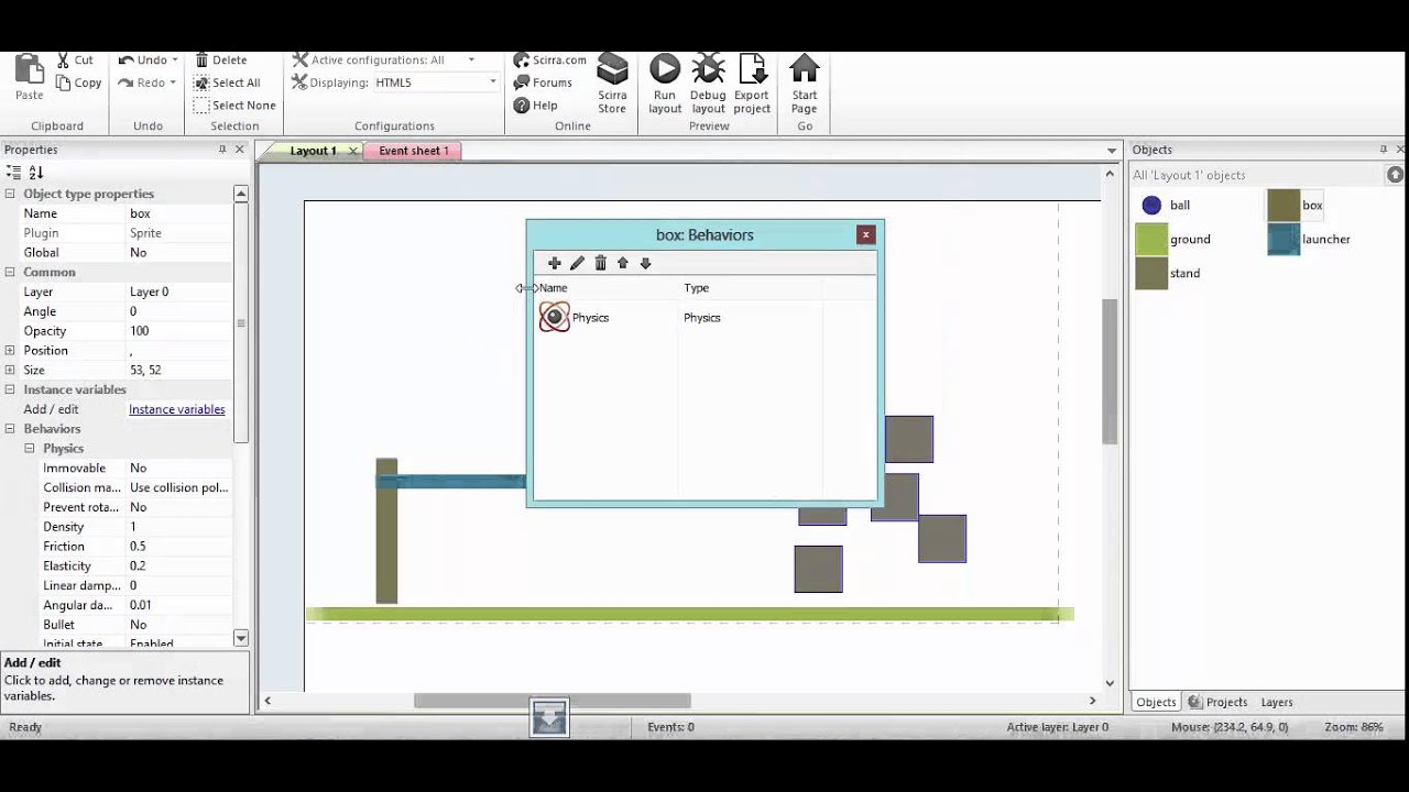 Construct 2 Tutorial: Projectile Part 1- Adding Physics