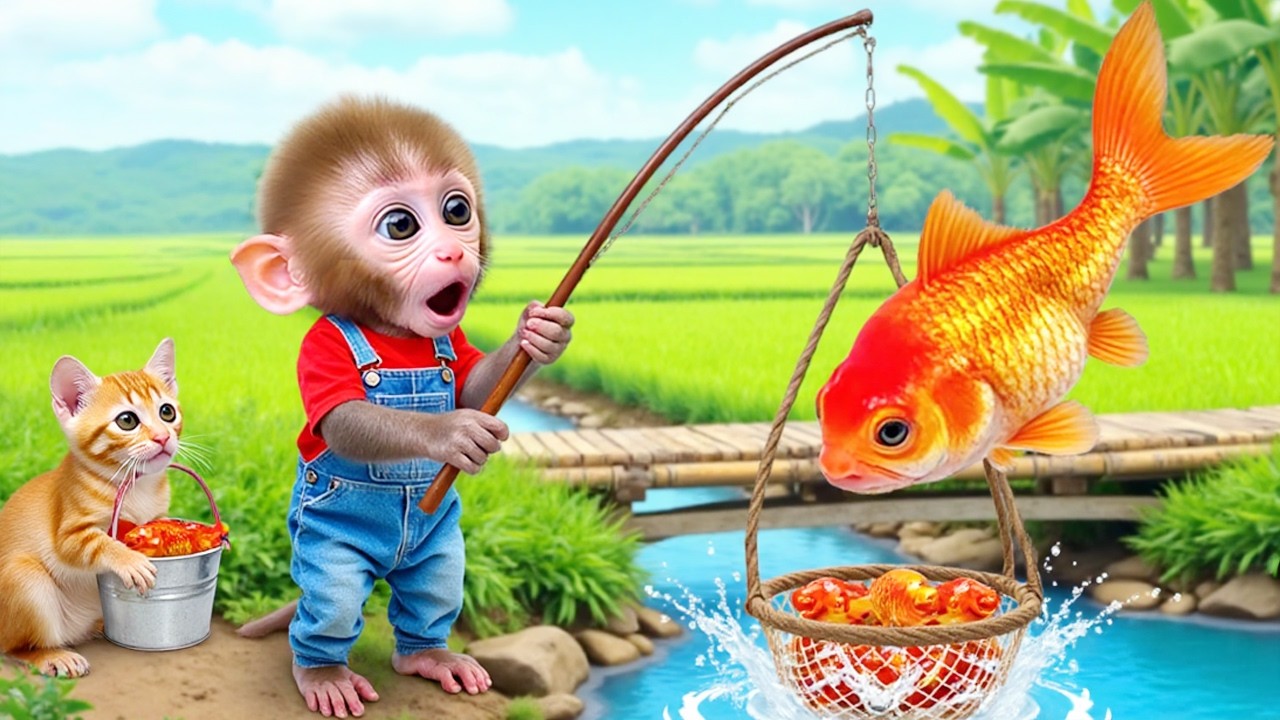 Monkey Nana drives a tractor , rescuing the rabbits from a devastating - NANA MONKEY LIFE