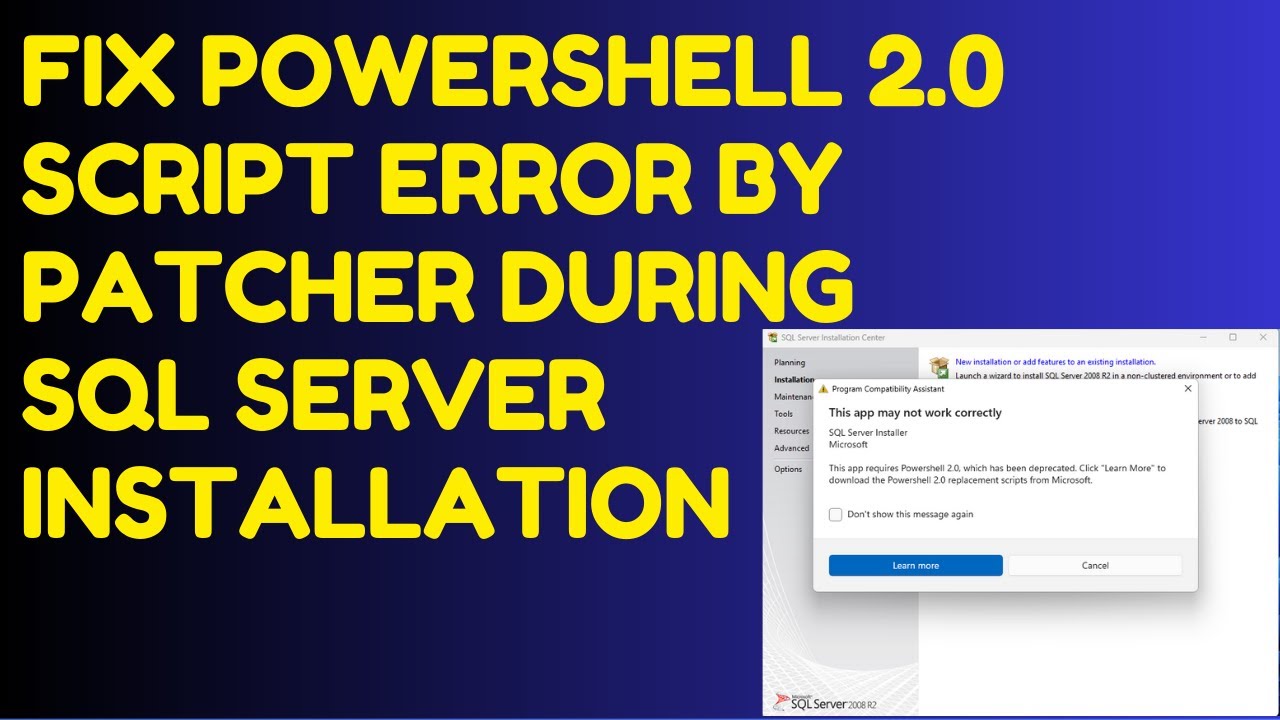 Fix PowerShell 2.0 script error by Patcher during SQL Server Installation
