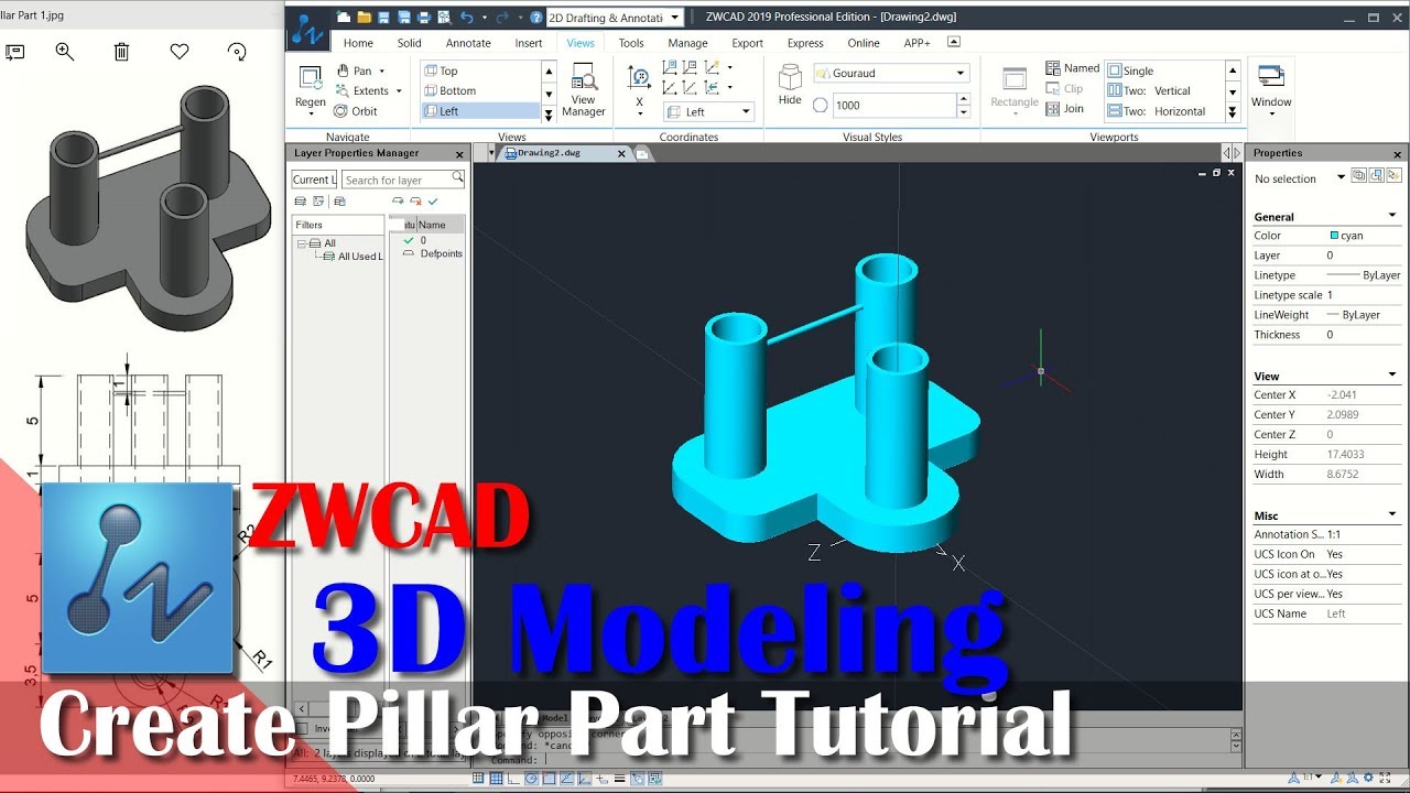 ZWCAD Design 3D Pillar Part Modeling Tutorial For Beginner