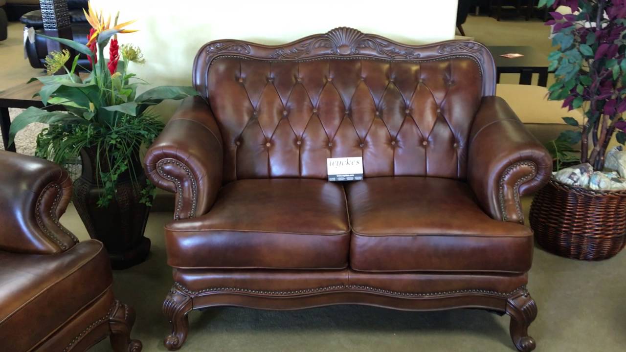 500681 Tri Tone Top Grain Leather Sofa Set with Wood Trim