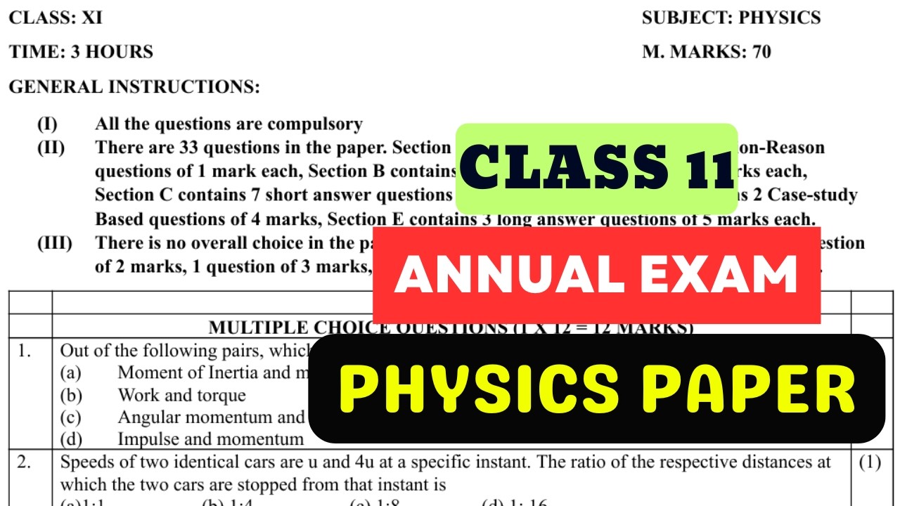 Class 11 Annual Exam Physics Question Paper | Cbse Sample Paper 2025-26