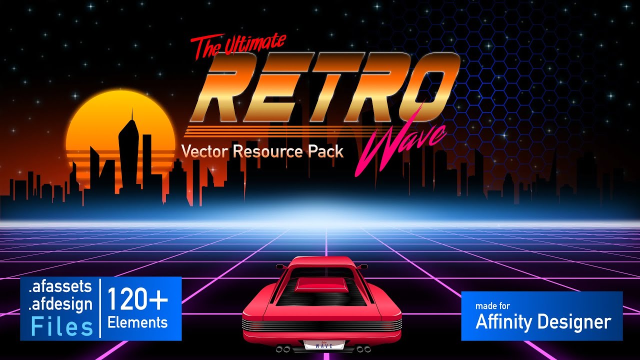 Affinity Designer - The Ultimate Retrowave Vector Resource Pack (Includes Assets)