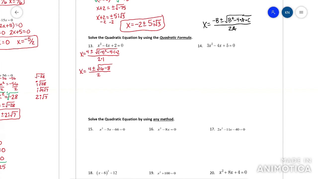 Algebra 2 Review 2B Key