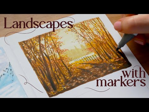4 easy landscapes with Ohuhu alcohol markers π beginner friendly
