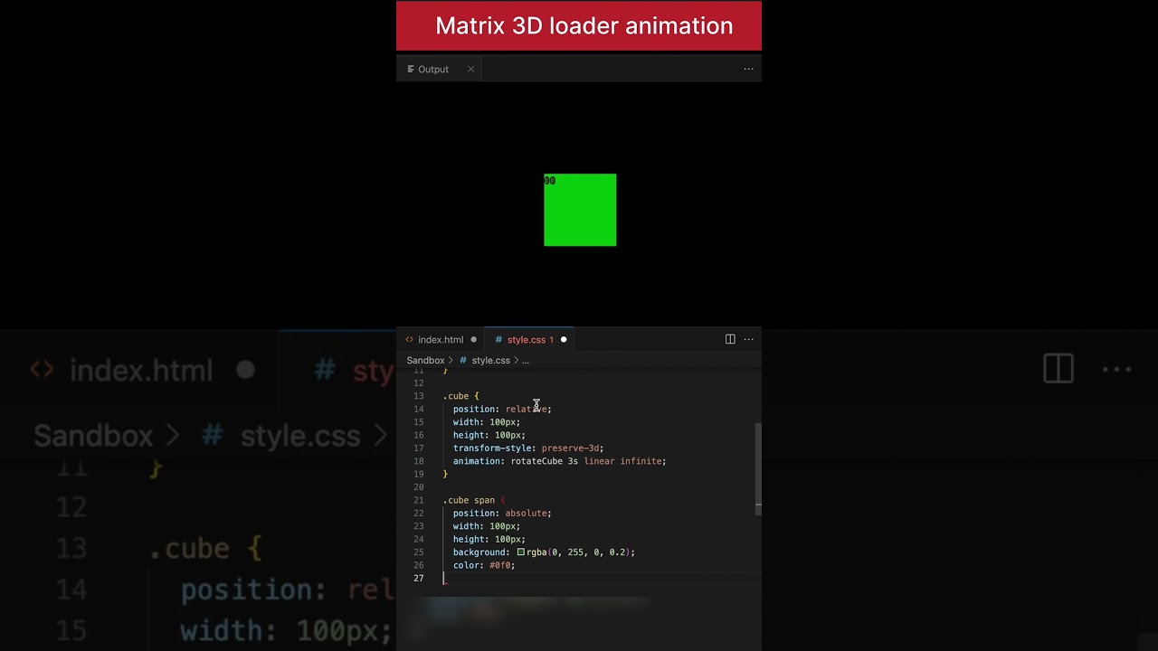 Matrix style 3D loader animation | HTML CSS