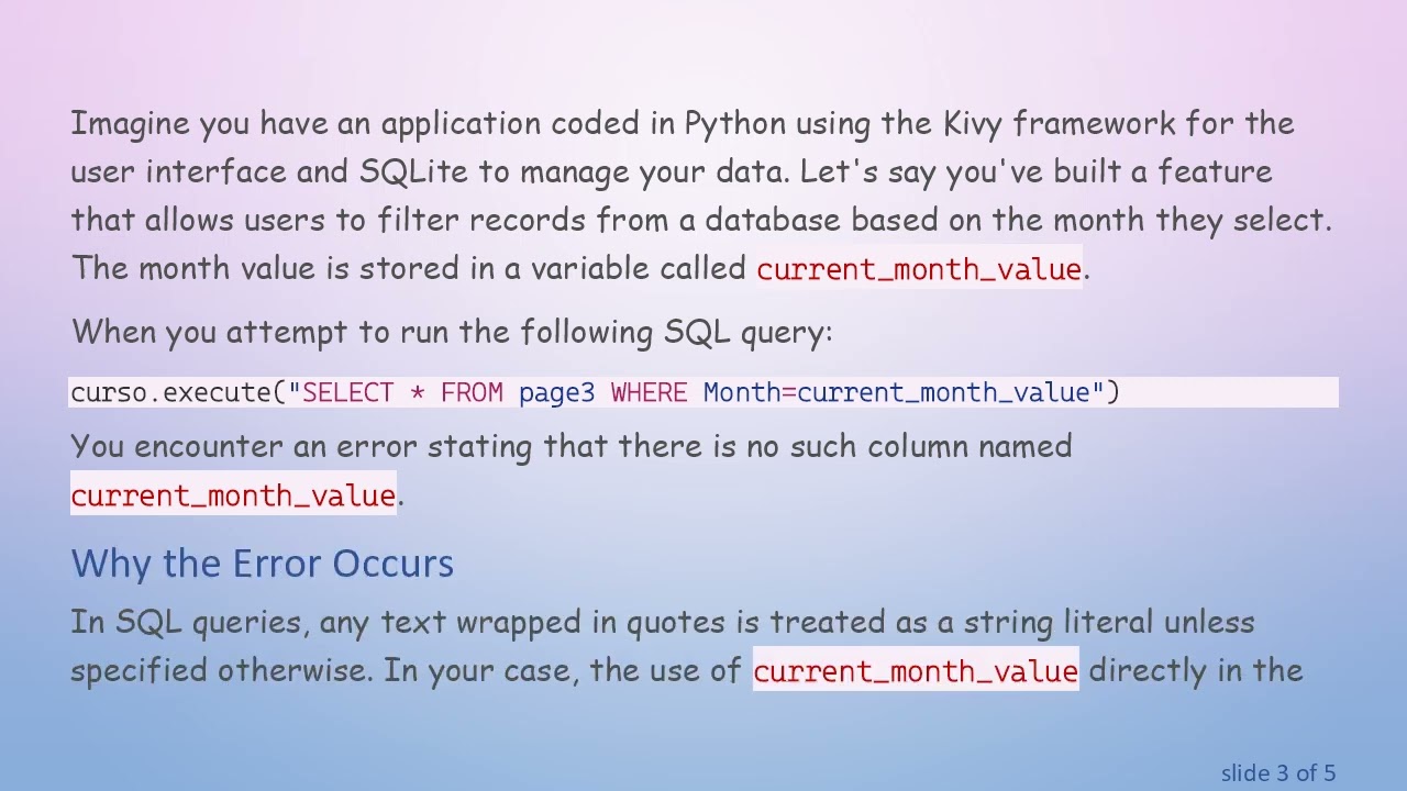 How to Fix sqlite3.OperationalError: no such column: current_month_value Error in Python SQLite