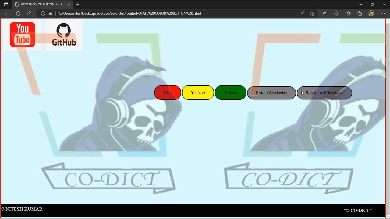 COLOR BUTTON ROTATE | ROTATE BUTTON | CODE | HTML | CSS | JAVASCRIPT | GITHUB | STACK OVERFLOW |