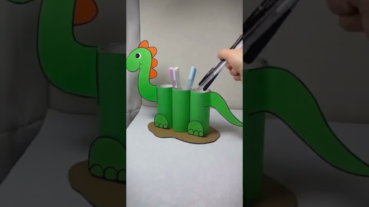 penholder cardboard paper pen holder recycled material #activity #recycle #dragon